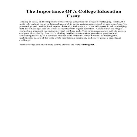 The Importance Of A College Education Essay | PDF