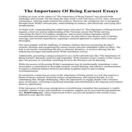 The Importance Of Being Earnest Essays | PDF