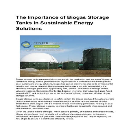 Biogas Tanks Sustainable Solutions for Efficient Waste-to-Energy ...