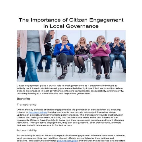 The Importance of Citizen Engagement in Local Governance | PDF