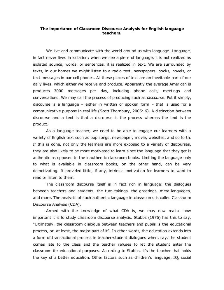 The importance of classroom discourse analysis for ELT teachers