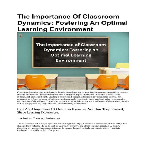 4 Best Importance Of Classroom Dynamics In Details | Future Education ...