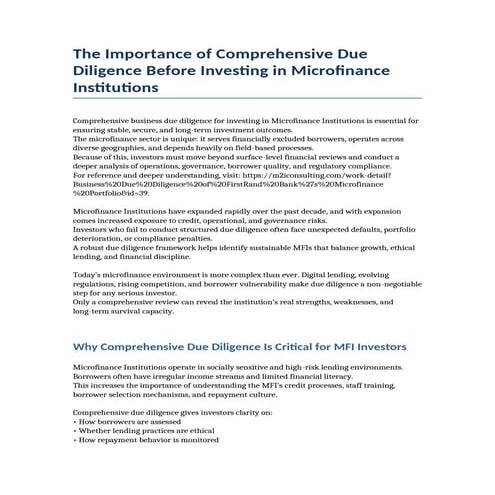 The Importance of Comprehensive Due Diligence Before Investing in Microfinance Institutions.docx