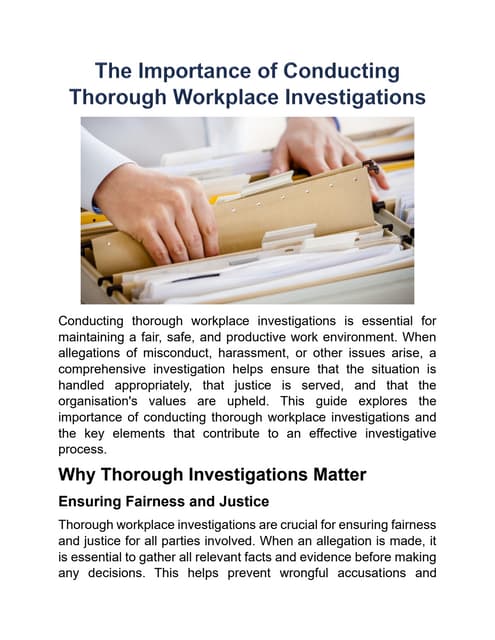 The Role of HR in Workplace Investigations | PPT