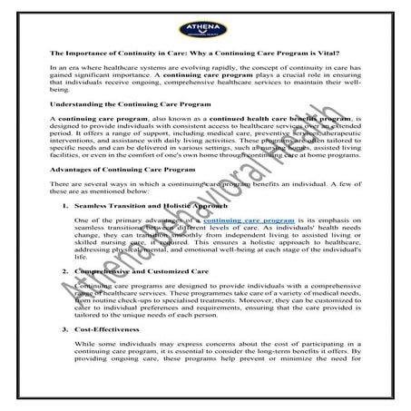 The Importance of Continuity in Care: Why a Continuing Care Program is ...