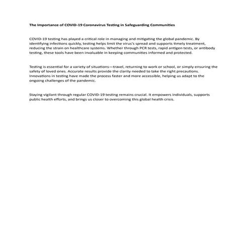 The Importance of COVID-19 Coronavirus Testing in Safeguarding ...