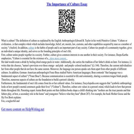 The Importance Of Culture Essay | PDF