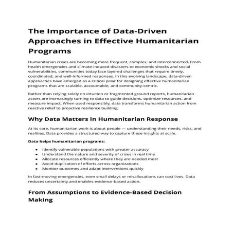 The Importance of Data-Driven Approaches in Effective Humanitarian ...