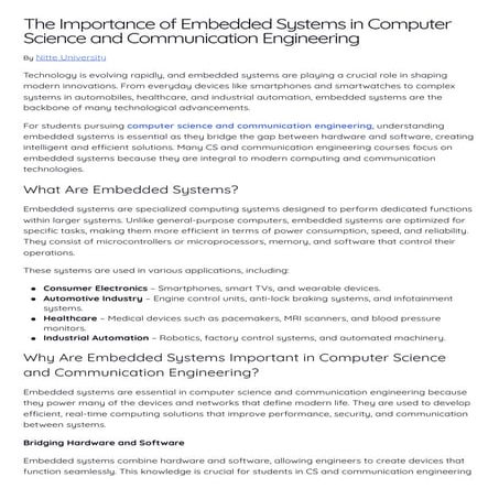 The Role of Embedded Systems in Computer Science & Communication ...