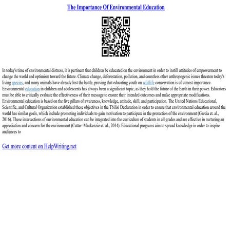 The Importance Of Environmental Education | PDF