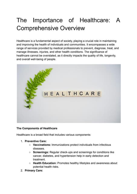 HEALTHCARE SERVICES AND THEIR PROPERTIES | PDF