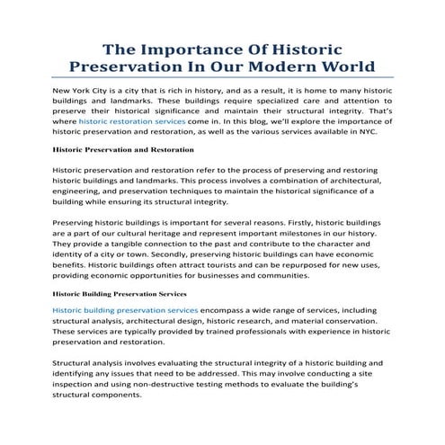 The Importance Of Historic Preservation In Our Modern World | DOCX