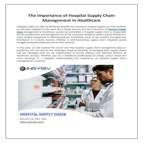 The Importance of Hospital Supply Chain Management in Healthcare | PDF | Pharmaceutical Industry ...
