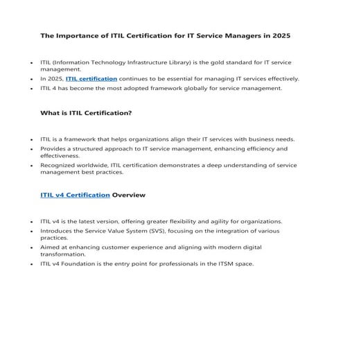 Importance of ITIL Certification in 2025 | PDF