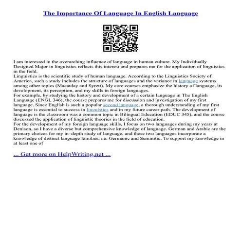 The Importance Of Language In English Language | PDF