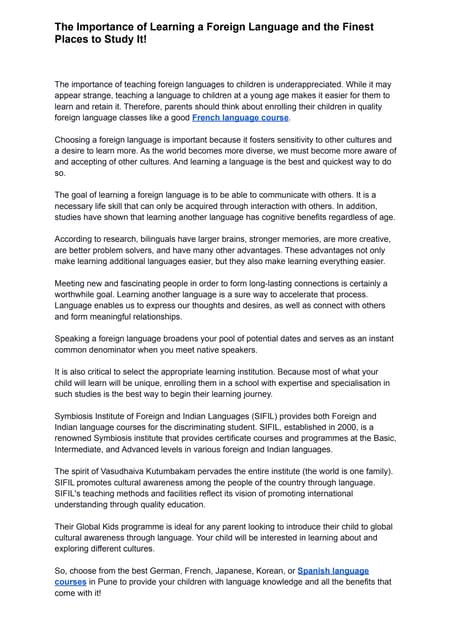 The importance of learning a foreign language | PPT