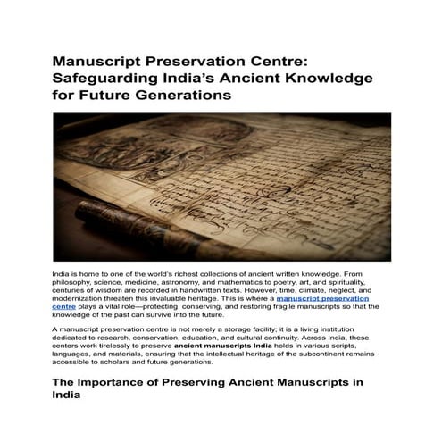 Role of national mission for manuscripts on preservation and ...