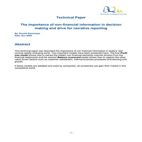 The Importance Of Non Financial Information In Decision Making | DOCX