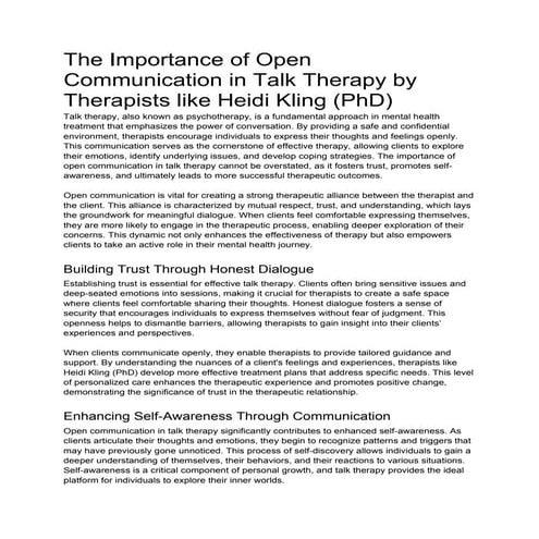 The Importance of Open Communication in Talk Therapy by Therapists like ...