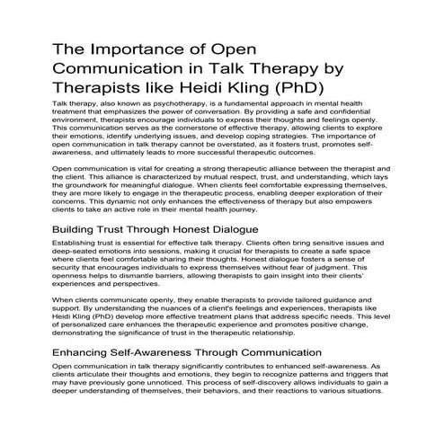 The Importance of Open Communication in Talk Therapy by Therapists like ...