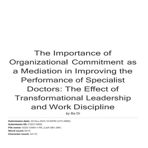 The Importance of Organizational Commitment as a Mediation in Improving the Performance of ...