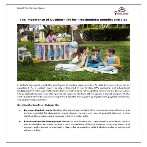 The Importance of Outdoor Play for Preschoolers: Benefits & Tips | PDF