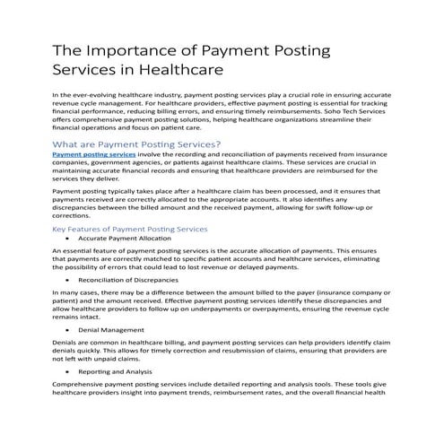 The Importance of Payment Posting Services in Healthcare | PDF