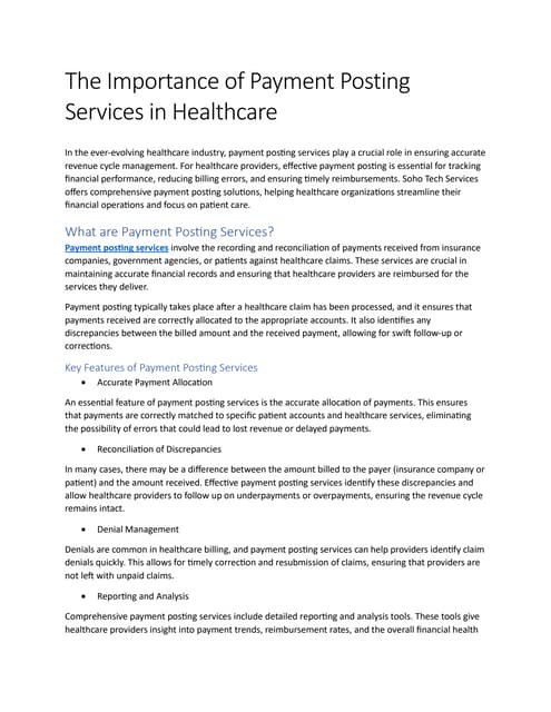 What is the payment posting process in medical billing? | PPTX