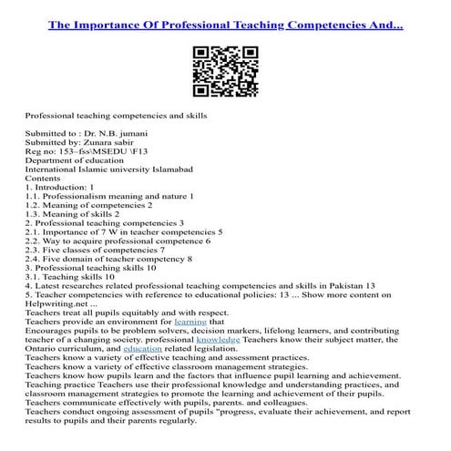 The Importance Of Professional Teaching Competencies And... | PDF