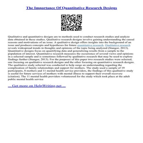 The Importance Of Quantitative Research Designs | PDF