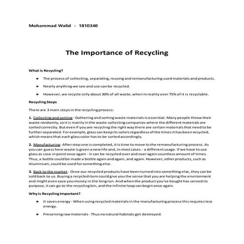 The Importance of Recycling | DOCX