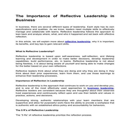 The Importance of Reflective Leadership in Business | PDF