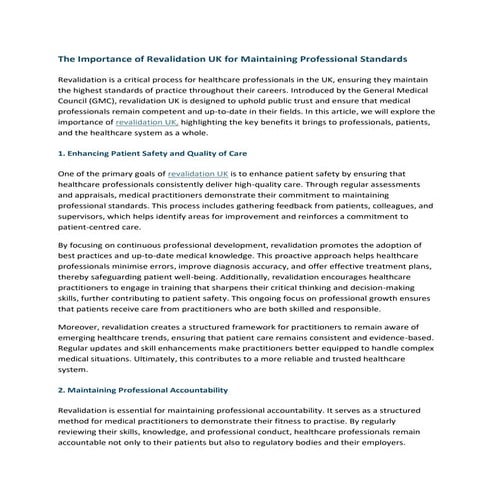 The Importance of Revalidation UK for Maintaining Professional ...