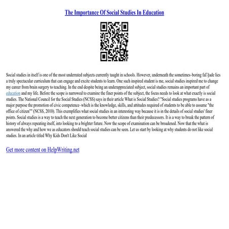 The Importance Of Social Studies In Education | PDF