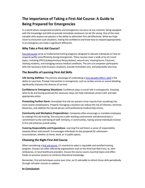 Mastering First Aid Unveiling the Essentials of a First Aid Level 1 ...