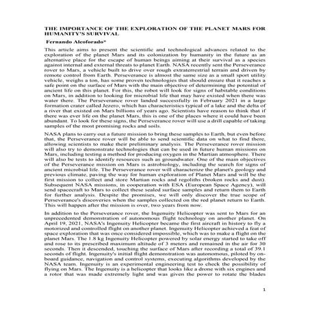 THE IMPORTANCE OF THE EXPLORATION OF THE PLANET MARS FOR HUMANITY'S ...
