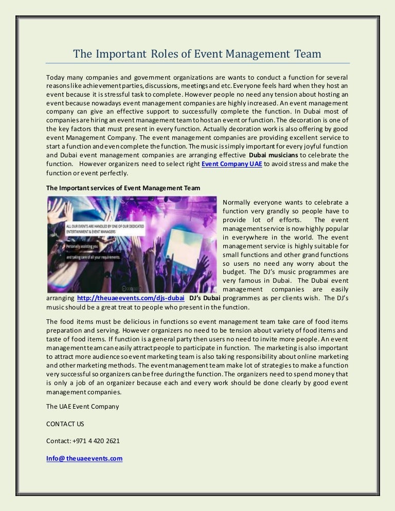 The important roles of event management team