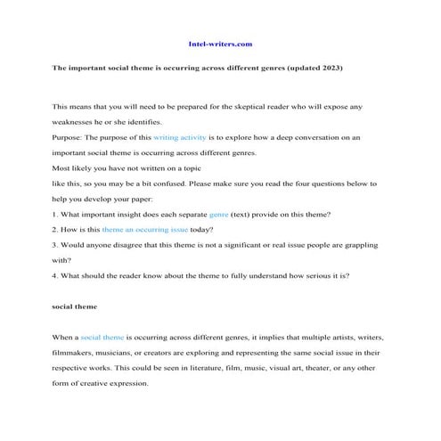 The important social theme is occurring across different genres ...