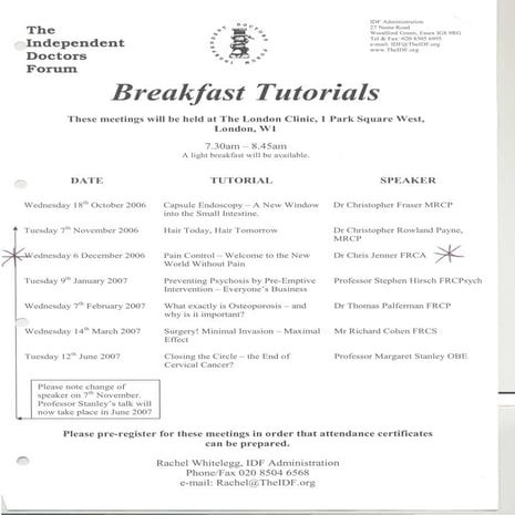 The Independent Doctors Forum breakfast tutorials | PDF