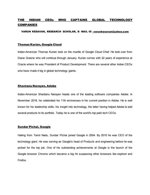 CEO of Google, Sunder Pichai's biography | PPT