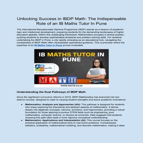The Indispensable Role of an IB Maths Tutor In Pune | PDF