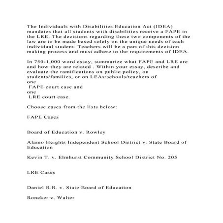 The Individuals with Disabilities Education Act (IDEA) mandates that.docx