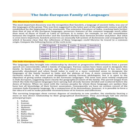 The indo european family of languages | PDF