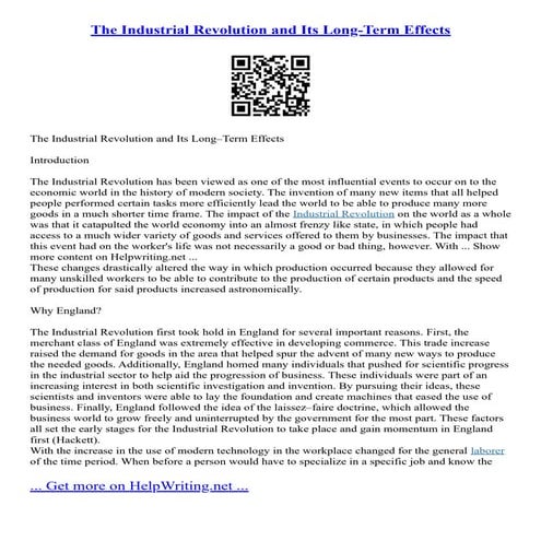 The Industrial Revolution And Its Long-Term Effects | PDF