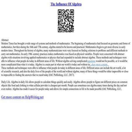 The Influence Of Algebra | PDF