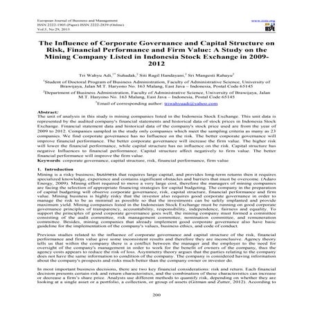 The influence of corporate governance and capital structure on risk, financial performance and ...