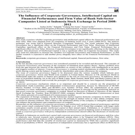 The influence of corporate governance, intellectual capital on financial performance and firm ...