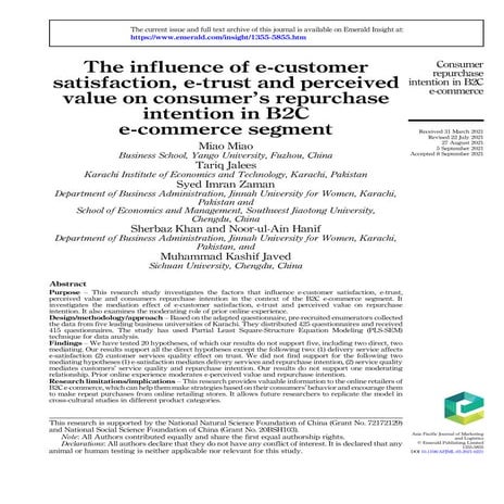 The influence of e-customer satisfaction, e-trust and perceived value ...