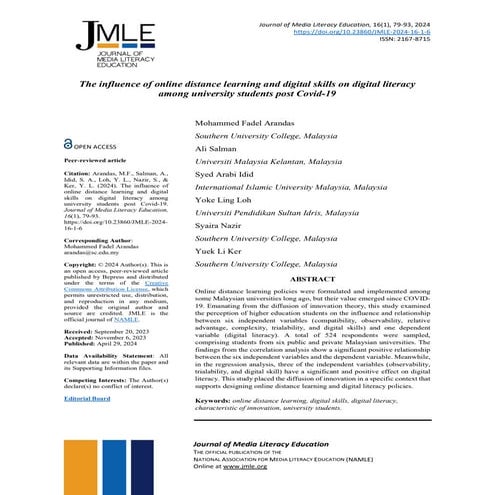 The influence of online distance learning and digital skills on digital ...