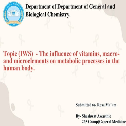 The influence of vitamins, macro and microelements on metabolic ...
